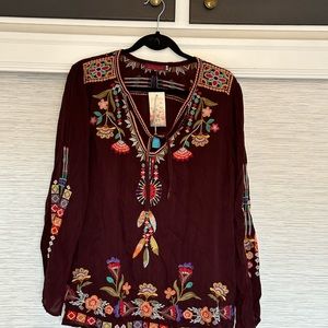 Johnny Was | Tops | Johnny Was Nwt Merlot Free Spirit Embroidered Top ...